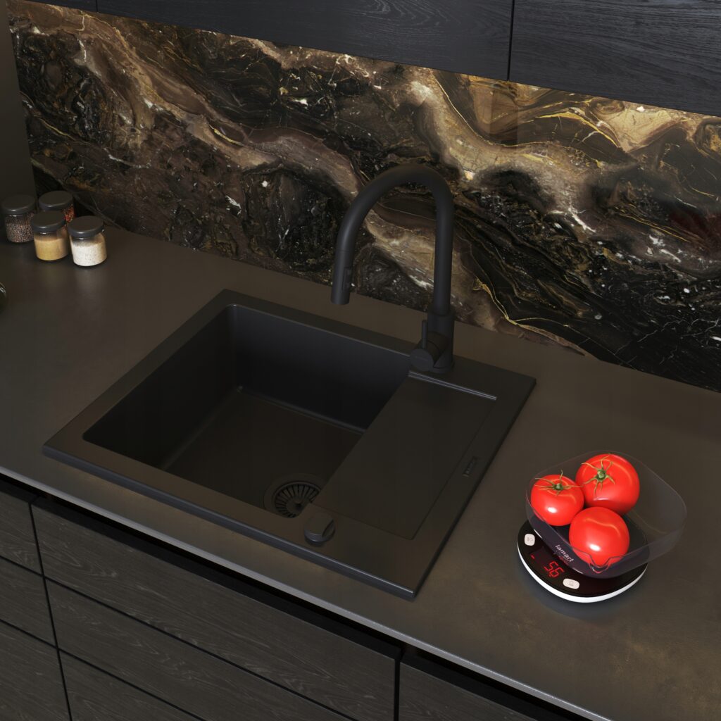 Pyramis zlew granitowy MIDO 62x50 BLACK EDITION zlew / bateria / syfon ...