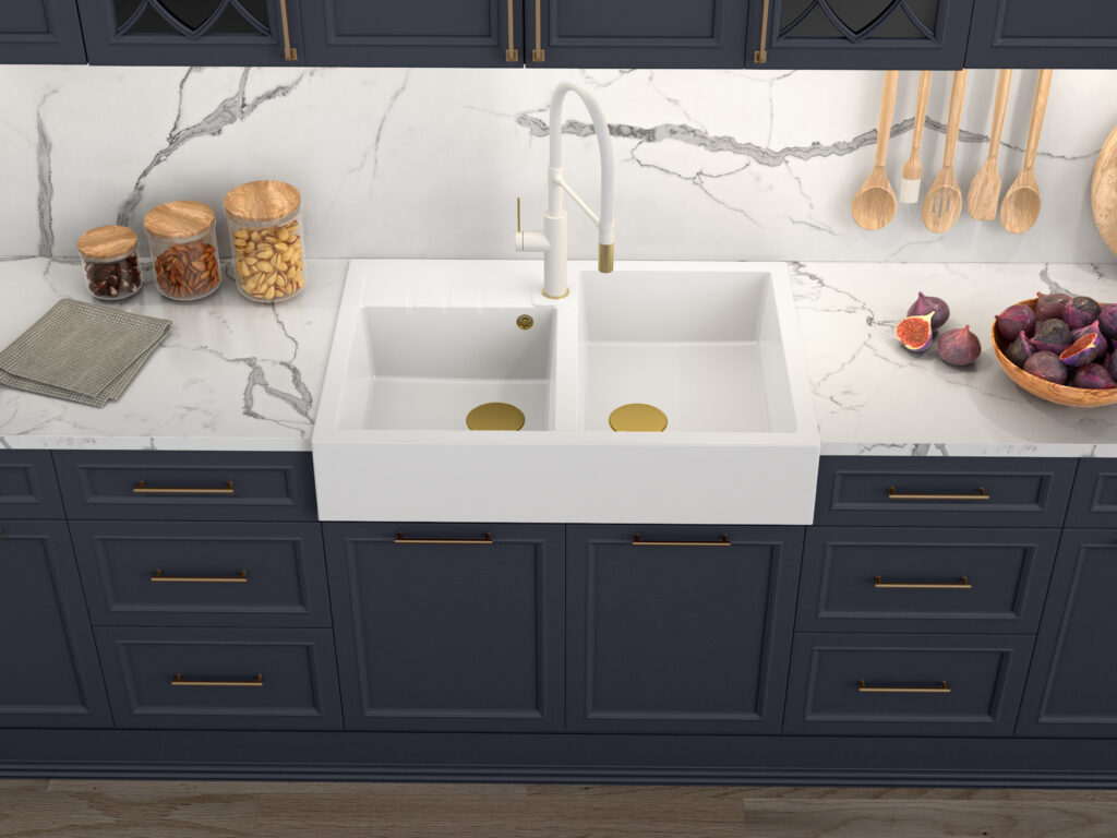 Farmerski Quadron BILL 120 granitowy zlewozmywak kuchenny BIAŁY syfon ...